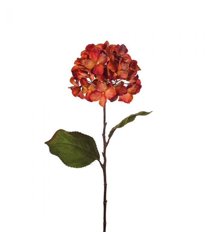 Hortensia, röd orange, konstgjorda blommor